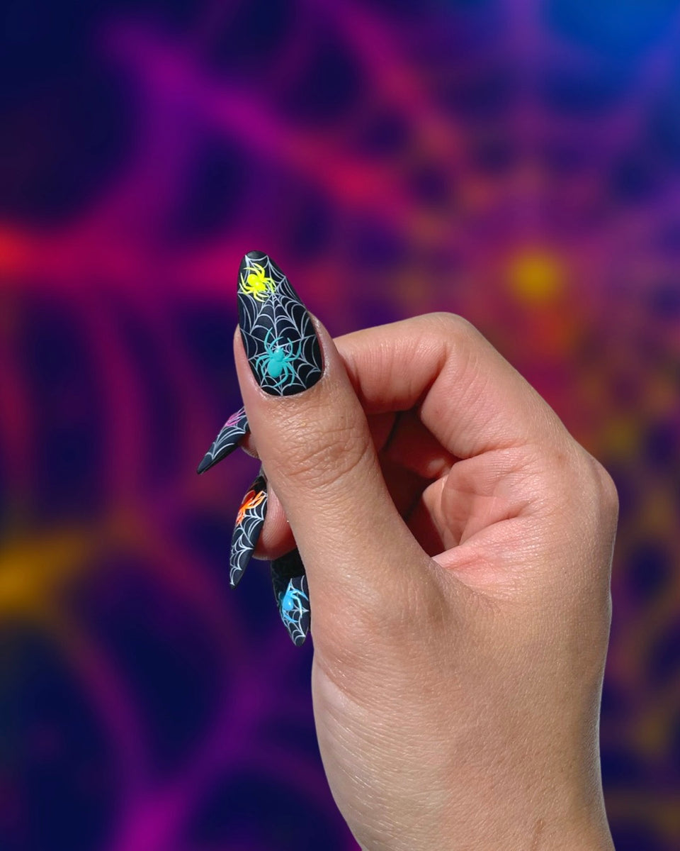 Festival of Cobwebs - Neon Spider and Cobweb Press-On Nails – Pamper ...